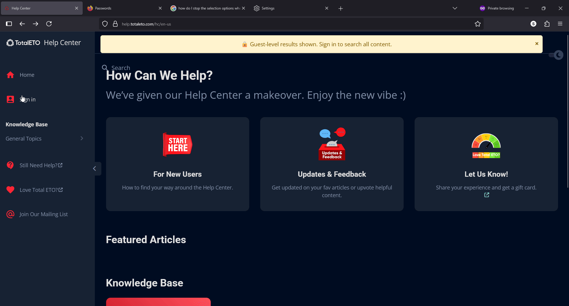 Using the Help Center – Help Center